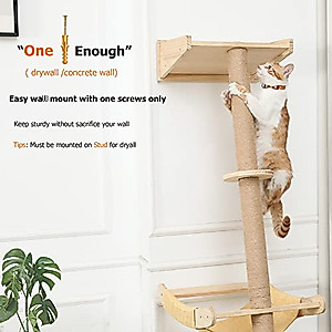 Wall Cat Tree with Hammock, 76" Tall Cat Wall Furniture Lean Against Wall Cats Climbing Tower for Active Indoor Climbers with Simply Suctions to Window