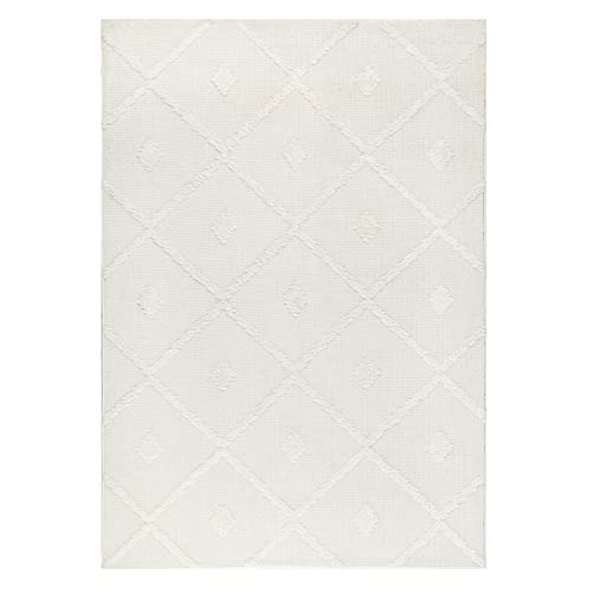 Antep Rugs Palafito 8x10 Geometric Shag Diamond High-Low Pile Textured Indoor Area Rug (White, 7'10" x 10')