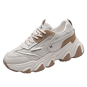 Padgene Women's Platform Chunky Sneakers Fashion Height Increase Lace Up Walking Dad Sneakers Casual Lightweight Sports Trainers