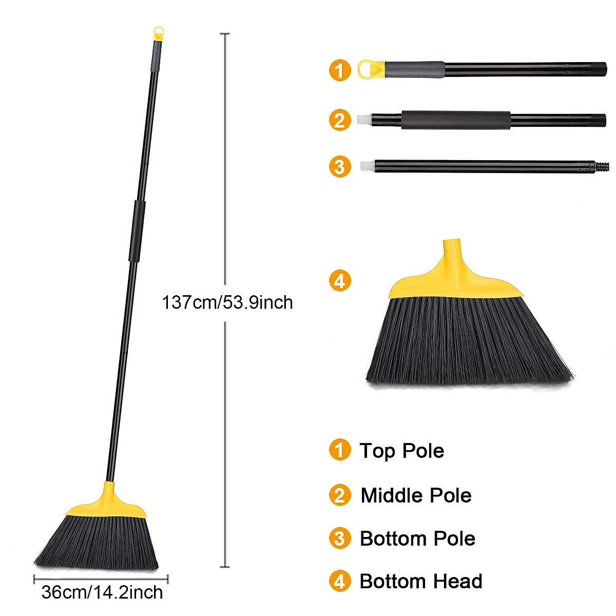 Outdoor Broom Heavy-Duty Indoor Brooms 54 Inches 3 Pack for Courtyard Garage Restaurant Lobby Patio Shop Home Kitchen Office Floor