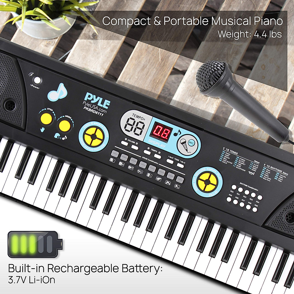 PYLE Digital Piano Kids Keyboard - Portable 61 Key Piano Keyboard, Learning Keyboard for Beginners w/ Drum Pad, Recording, Microphone, Music Sheet Stand, Built-in Speaker- 3 4 5 6 Year Old Girls, Boys