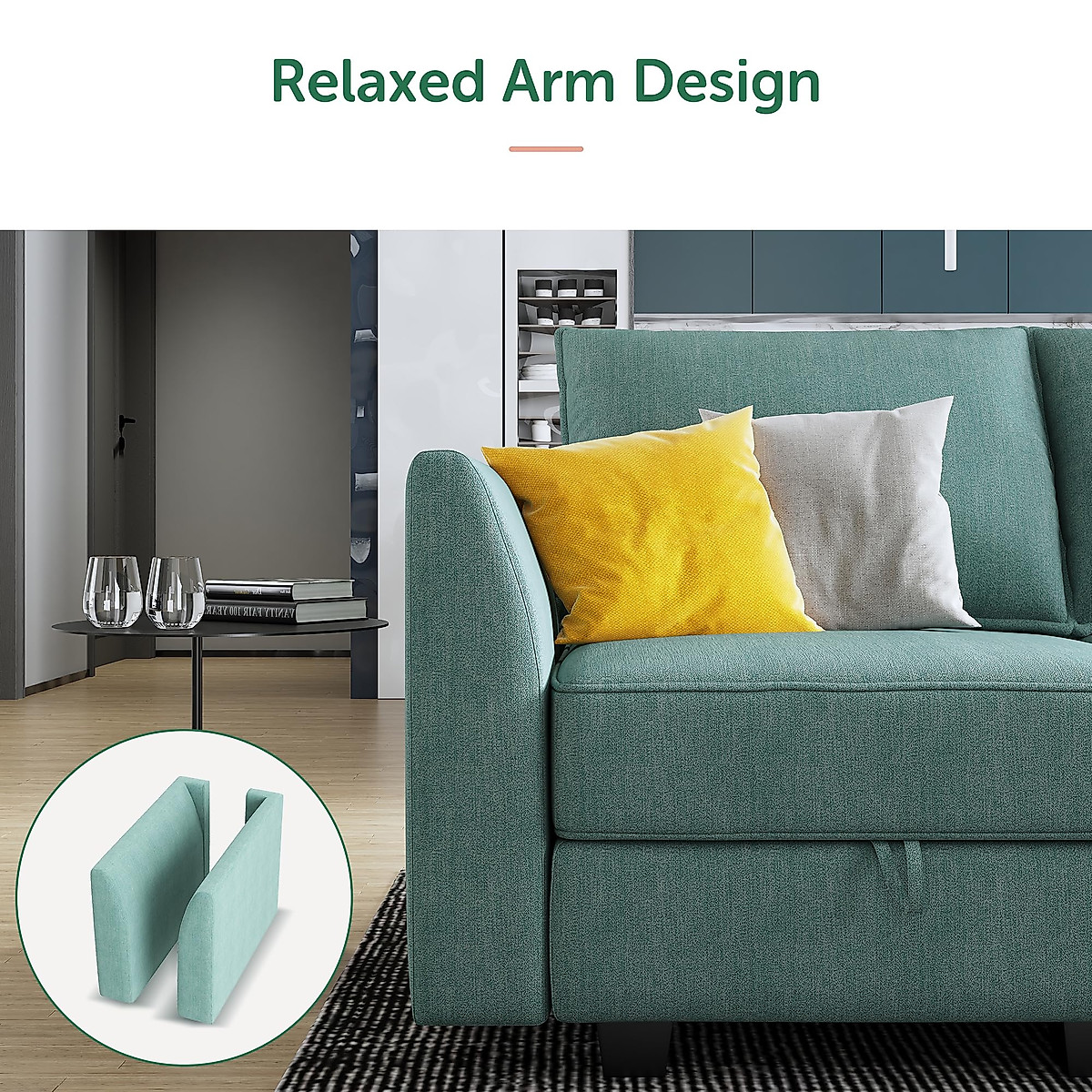 HONBAY Convertible Modular Sectional Sofa U Shaped Modular Couch with Storage Seat Modular Sofa Sectional Couch with Chaise, Aqua Blue