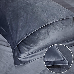 David's Home Velvet Duvet Cover Set King, Soft and Luxurious Flannel Comforter Cover 3PCS with Corner Ties, Button Closure, 106” x 92”, Greyish Blue, No Insert