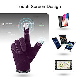 Warm Women Elegant Bow Gloves Touchscreen Gloves Full Finger Winter Warm Mittens (Purple, One Size)