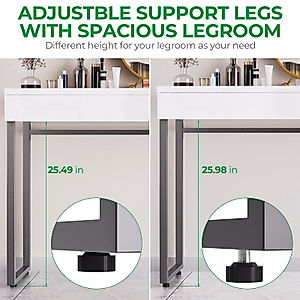 GreenForest Vanity Desk with 2 Drawers Glossy White 39 inch Modern Home Office Computer Desk Makeup Dressing Console Table with Metal Silver Legs for Small Spaces,Silver