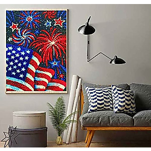 DIY 4 Th of July Diamond Painting Kits For Adults Patriotic,Diamond Art by Number Kit Celebrate American Flag Crystal Embroidery Beginner Arts Full Round Drill Crafts Home Wall Decor Gifts 12X16in