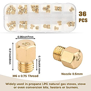 ETERMETA Range Stove Oven Orifice Conversion Kit, Propane Lp Natural Gas Brass Jet Burner Nozzle Replacement Parts M6x0.75 mm Gas Spray Tip 0.3/0.4/0/7/0.8/0.9/1.0/1.1/1.2/1.5/1.7/1.9mm, 36PCS