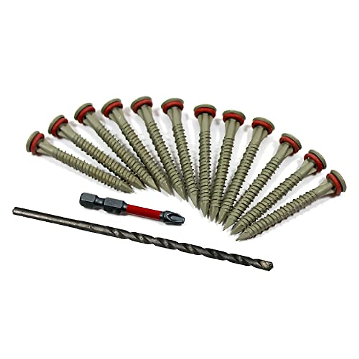 Velocity Concrete Screw Kit with RedSeal Moisture Barrier – Includes 12 High-Performance Concrete Screws, 1 Drill Bit, and 1 Driver Bit (Flat Head, Size 1/4” x 2 1/4”)