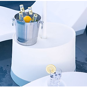 Floating Luxuries Kai Side Table, in-Pool, Up to 15 Inches of Water, Holds Umbrella 1.5 Inches Diameter, White