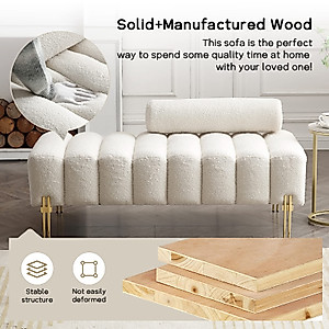 NIOIIKIT 53.2" Modern Loveseat Sofa Couch, Upholstered Accent Sofa with Golden Legs and Adjustable Backrest, Small Teddy Fleece Couches for Bedroom, Living Room, Compact Small Space (Beige)