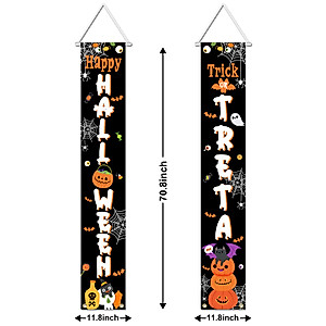 Avezano Halloween Decorations Trick or Treat Happy Halloween Porch Signs Halloween Hanging Banner Door Decorations Outside Indoor