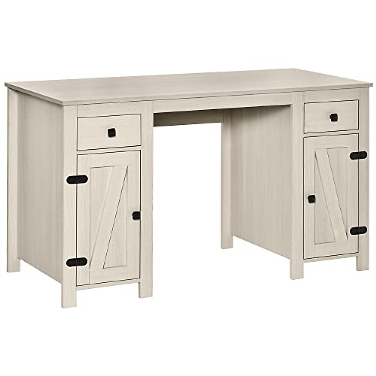 HOMCOM Farm Style Home Office Computer Desk with 2 Drawers, 2 Cabinets with Metal Accent Hardware, Cream White
