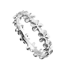 Aloha Jewelry Company 925 Sterling Silver Plumeria Flower Eternity Wedding Engagement Band Stackable Promise Ring, Nickle Free Hypoallergenic for Sensitive Skin, with Gift Box (4.5, Silver)