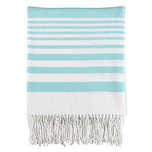 SARO LIFESTYLE Sevan Collection Stripe Pattern Fringe Hem Lightweight Throw Blanket, 50" x 60", Navy Blue