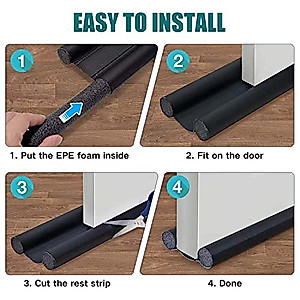 Door Draft Stopper, Door Draft Blocker, Under Door Draft Insulator, Door Sweep Weather Stripping, Soundproof Noise Stopper None Adhesive Door Bottom Weather Stips, Black