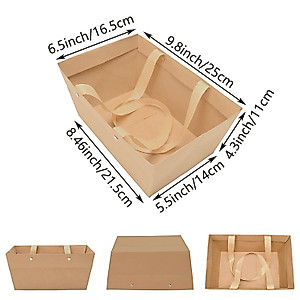 Baskets For Gifts Empty, Kraft Basket With Handles Gift Basket Kit With 5 Baskets, 5 Shrink Wrap Bags and 5 Bows, Gift Basket Empty To Fill Bulk For Wedding Birthday Party Christmas Valentines Holiday