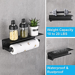 Hoomtaook Paper Towel Holder Wall Mount for Kitchen, Self-Adhesive Paper Towel Roll Holder with Shelf Under Cabinet Paper Towel Holder for Kitchen,Bathroom,Both Available in Adhesive and Screws -Black