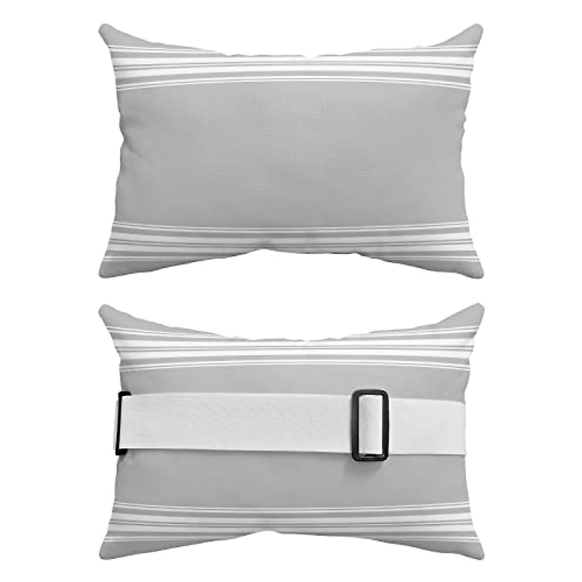 Recliner Head Pillow Ledge Loungers Chair Pillows with Insert Farmhouse Gray White Stripe Lumbar Pillow with Adjustable Strap Outdoor Waterproof Patio Pillows for Couch Beach Pool Office Chair, 2 PCS