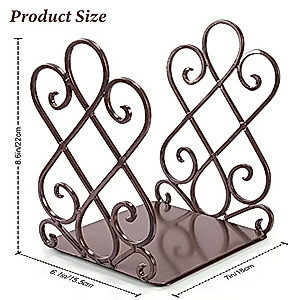 Book Ends, Bookends for Shelves, Bookends Decorative, Book Ends to Hold Books Heavy Duty Metal Bookends Book Stoppers for Kitchen Shelf Office Library, 7 x 6.1 x 8.6 inch Brown (2 Pairs)