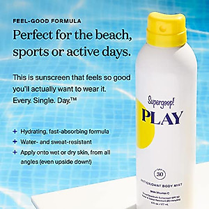 Supergoop! PLAY SPF 30 Antioxidant Body Mist w/ Vitamin C, 6 fl oz - Reef-Friendly, Broad Spectrum Sunscreen Spray for Sensitive Skin - Clean Ingredients - Great for Active Days