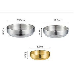 SHISI Korean Bibimbap Bowl Stainless Steel Double Layer Insulated Bowl Soup Bowl Mixing Bowl for Kitchen Flatware(12cm,Silver)