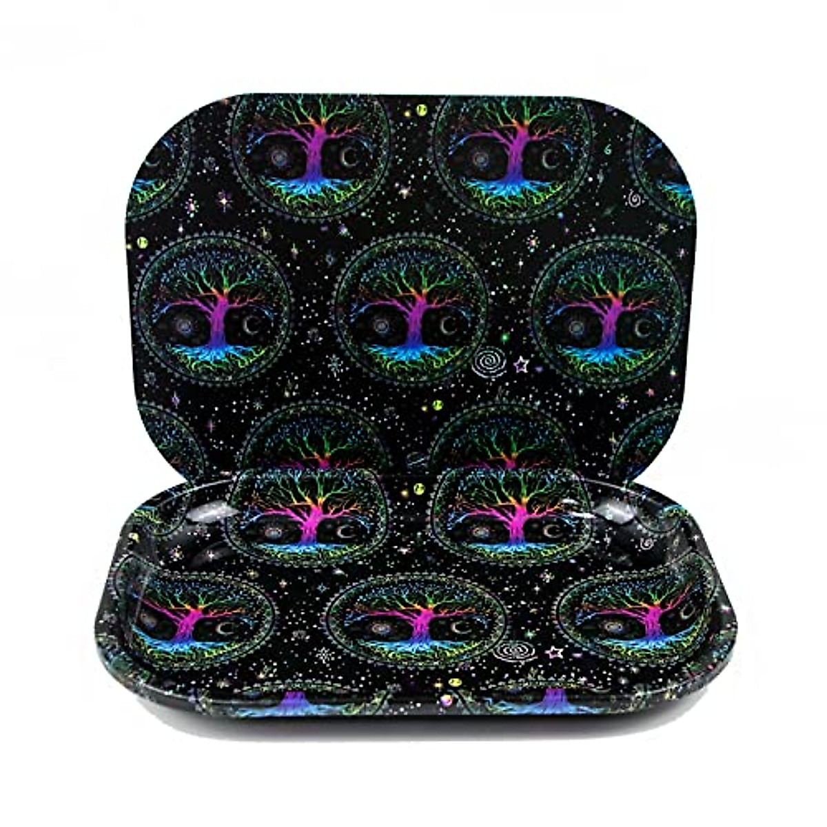 Metal Trays with PVC Soft Magnetic Lid Metal Tray with Lid Cover Small Cute Decorative Tray Ideal Storage for Home or on The Go, 7" x 5.5" (Blue)