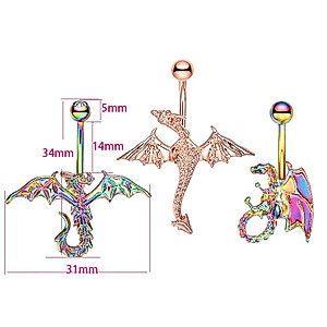 WASOLIE 3PCS 14G Stainless Steel Belly Button Rings Colorful Navel Ring Pack Long Rings For Women.