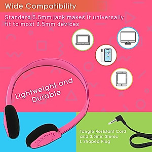 Redskypower 10 Pack Multi Color Kid's Wired On Ear Headphones, Individually Bagged, Disposable Headphones Ideal for Students in Classroom Libraries Schools, Bulk Wholesale