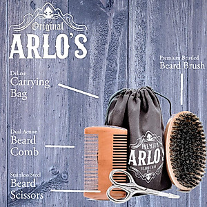 Arlo's 5-PC Mens Premium Beard Grooming Kit w/Vitamin E Beard Oil 2.5oz -Beard Oil, Beard Brush, Beard Comb, Beard Scissors & Carry Bag
