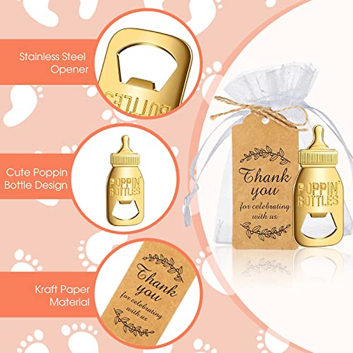 Baby Shower Bottle Openers - Cute Retro Style Favors for Guests