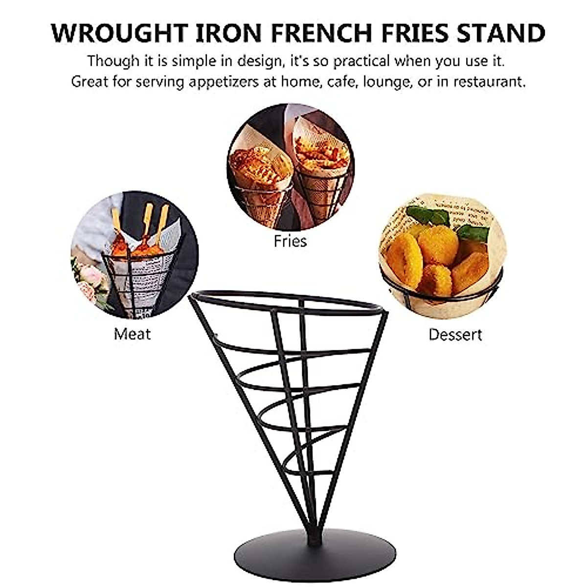 Angoily French Fry Holder Cone French Fries Stand Cone Basket Stainless Steel Spiral Cone Display Appetizer Serving Rack for Restaurant