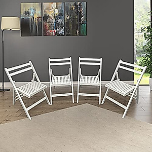 Set of 4 Folding Wood Chairs Slatted Wooden Slatted Seat for Indoor & Outdoor Dining Room Kitchen Balcony Wedding Occasion Events - White Wood