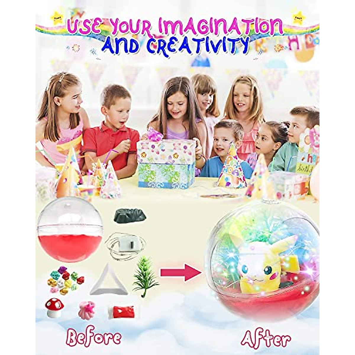 Make Your Own Night Light Kit for Kids - Light-Up Easter Egg Terrarium Craft Kit for Pokemon - Arts & Crafts Activities Kit - Bedroom Decoration Easter Gifts for 4 5 6 7 8-12 Year Old Kids- Yellow