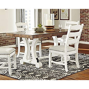 Signature Design by Ashley Valebeck Farmhouse Rectangular Extension Dining Table, Fits up to 8, White & Brown & Valebeck Vintage Farmhouse Cushioned Dining Chair, 2 Count, Whitewash