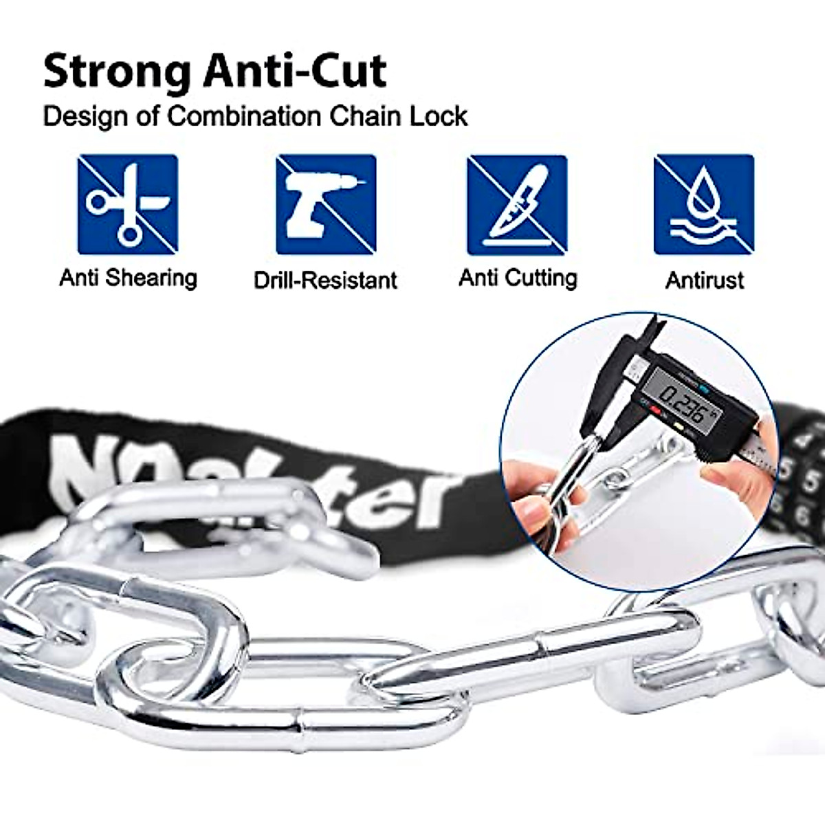 NDakter Bike Chain Lock, 5 Digit Combination Heavy Duty Anti Theft Bicycle Chain Lock, 3.2/4.27 Feet Long Security Resettable Bike Locks for Bike, Bicycle, Scooter, Motorcycle, Door, Gate, Fence