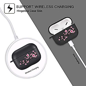 Cherry Blossom Case for Airpods Pro with Keychain, MAYCARI Cute Pink Floral Girls and Women Back Cover Protective Soft TPU Case for Airpod Pro