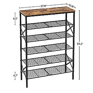 YATINEY 6 Tier Shoe Rack, Shoe Storage Organizer, Holds 24 Pairs of Shoes, Shoe Organizer for Closet, Iron Frame, Durable and Stable, Rustic Brown and Black SS06BR