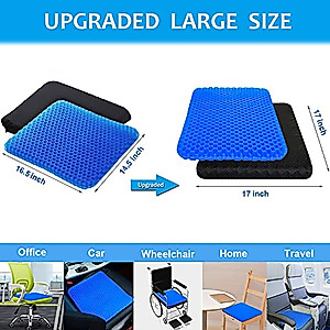 Helishy Gel Enhanced Seat Cushion - 17.5x17.5inch Extra Large Double Thick Seat Cushion with Non-Slip Cover for Tailbone Pain - Office Chair Car Seat Cushion - Sciatica & Back Pain Relief