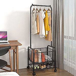 Laundry Cart with Clothes Rack,Rolling Laundry Hamper Basket Cart with Metal Wire Storage Rack and Hanging Rack ，Laundry Butler Garment Rack Storage Rack