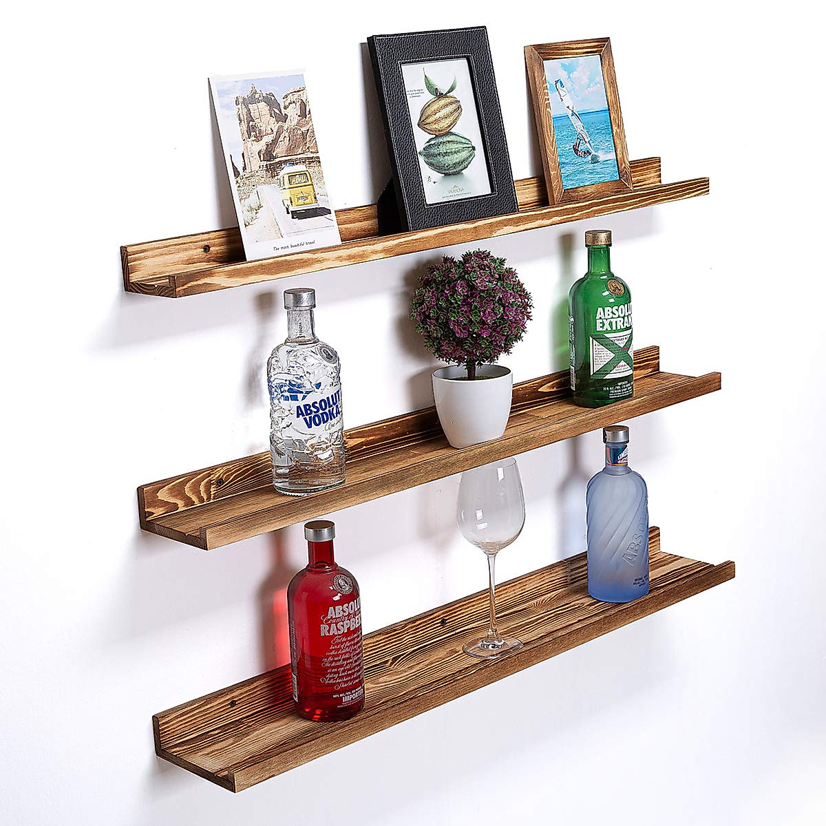 AZSKY Large Floating Shelves 36 Inch Wood Wall Mounted Set of 3 Floating Bookshelf Long Wooden Picture Ledge Shelf for Home Decoration