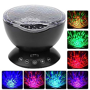 Hakeeta Ocean Wave Projector, 7LED Marine Color Projection Automatic Rotation Music Playback Remote Projector Night Light.