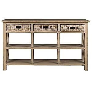 EAST at MAIN Dillman Rectangular Mahogany and Rattan Sideboard, Brown, (56x15x33)