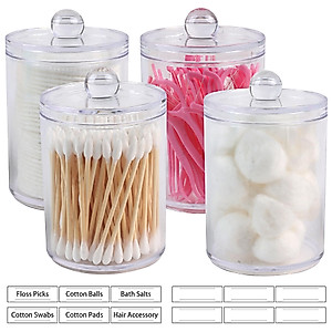 Aynoo 1 Pack Qtip Holder Dispenser Apothecary Jars for Cotton Swabs, Cotton Pads, Floss Picks Vanity Makeup Storage Organizer Set, Clear, 1 Pack, 12 oz