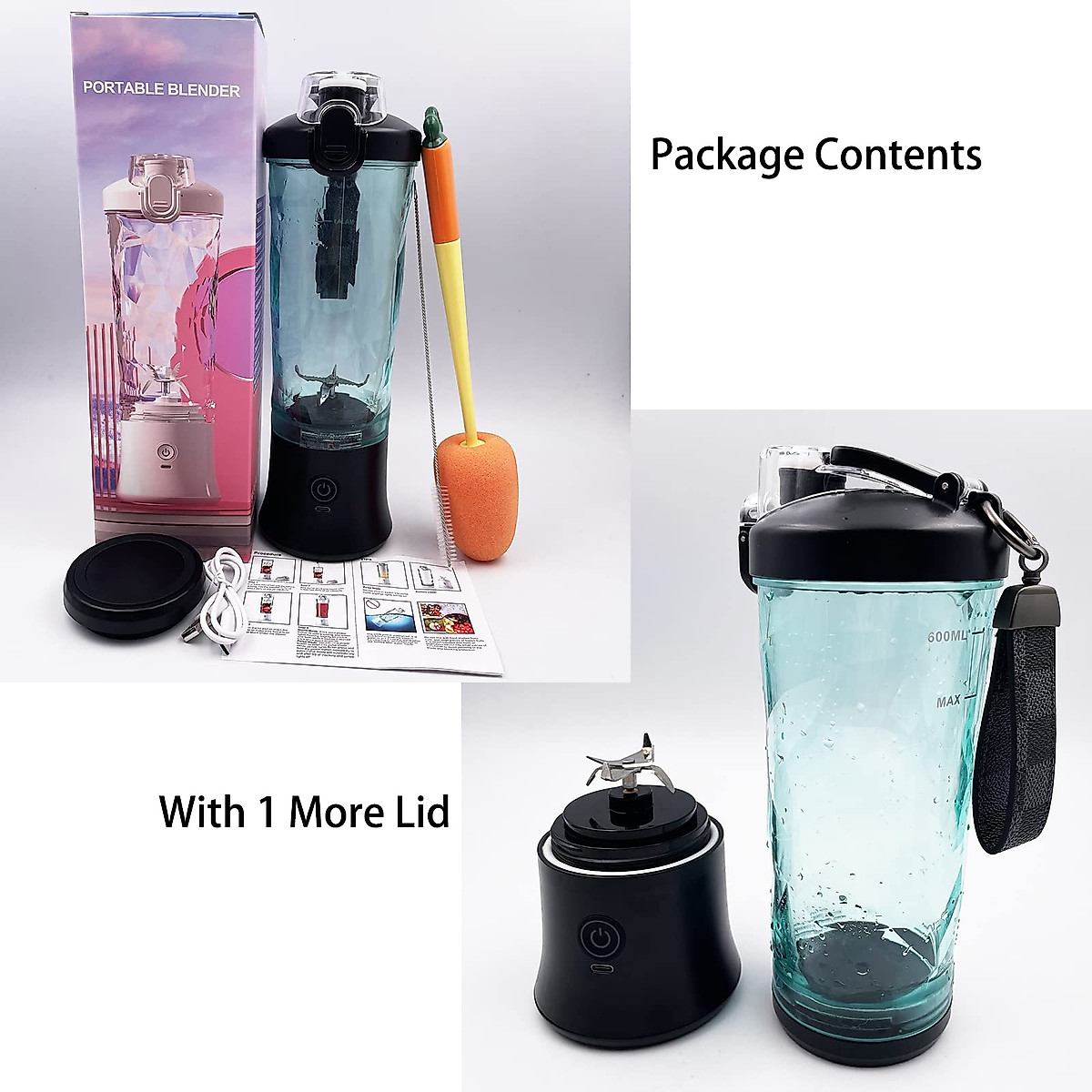 FOISONLEE Personal Blender, Portable mini blender,Electric Mini Juicer, Fresh Juice Bottle,600ML 20oz Large Capacity Smoothie Blending Cup.（Black)