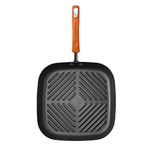 Rachael Ray Brights Hard Anodized Nonstick Square Griddle, Grill Pan (11-Inch), Gray with Orange Handles