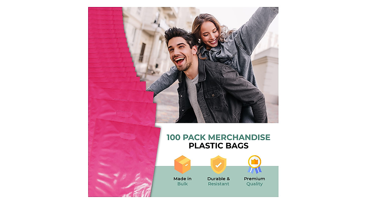 Green Recyclable Shopping Bags - 100 Pack 9x12 Die Cut Handles