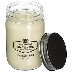 Nika's Home Cinnamon Buns Soy Candle 12oz Mason Jar Non-Toxic White Soy Candle-Hand Poured Handmade, Long Burning 50-60 Hours Highly Scented All Natural, Clean Burning Large Candle Gift Décor