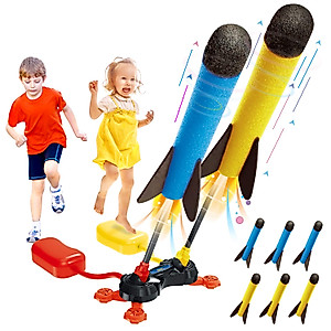 Betheaces Duel Rocket Launcher Toy for Kids - Shoot Up to 100 Feet - 6 Foam Rockets & Sturdy Launcher Stand - Fun Outdoor Toy for Kids Year Round Play - Gift Toys for Boys & Girls Age 3+ Years Old