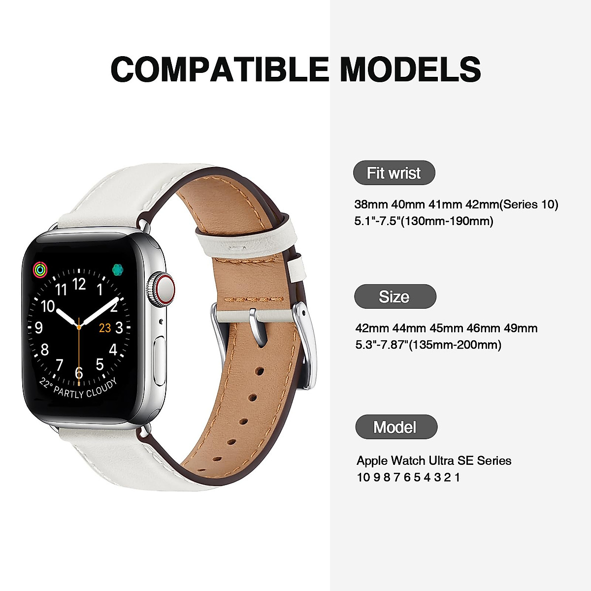 OMIU Leather Bands Compatible with Apple Watch Band 38mm 40mm 41mm 42mm 44mm 45mm 46mm 49mm, Genuine Leather Wristband Starp for iWatch SE Series 10 9 8 7 6 5 4 3 2 1 Ultra for Women Men