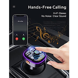 Arsvita Bluetooth FM Transmitter for Car, Radio Receiver / Audio Adapter with Dual Car Charger, Support QC3.0 Quick Charging, Hands-Free Calling and Hi-Fi Sound Playback, Black